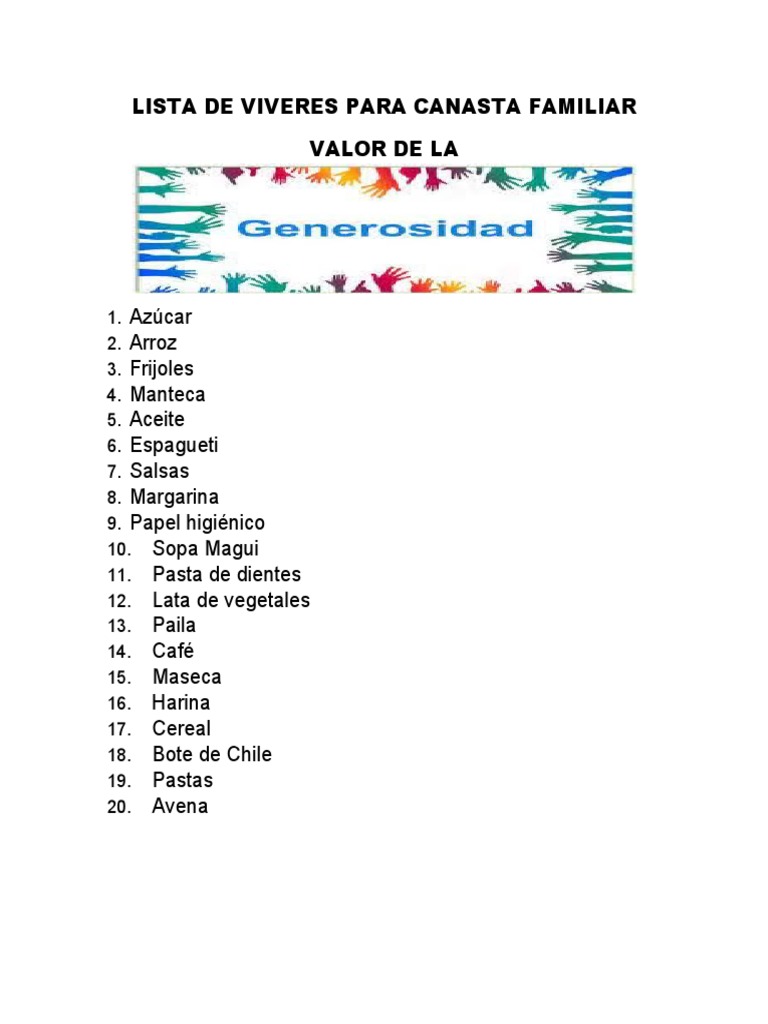 Lista de Viveres para Canasta Familiar | PDF