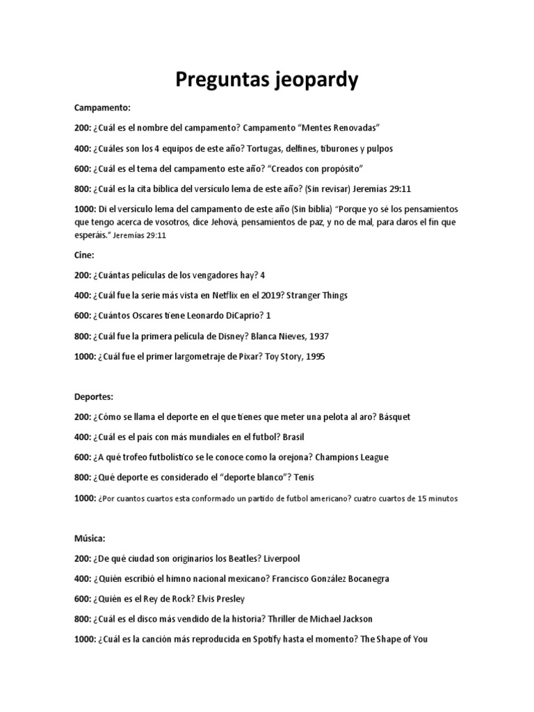 Preguntas Jeopardy | PDF