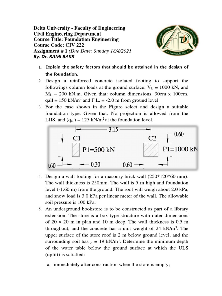 Assignment 1 PDF | PDF | Beam (Structure) | Foundation (Engineering)
