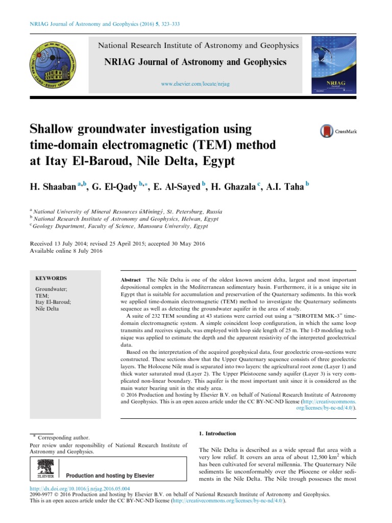Shallow Groundwater Investigation Using Time Domain Electromagnetic Tem Method At Itay El