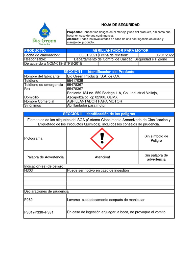 Ghs Abrillantador para Motor 2022 | PDF | Agua | Toxicidad
