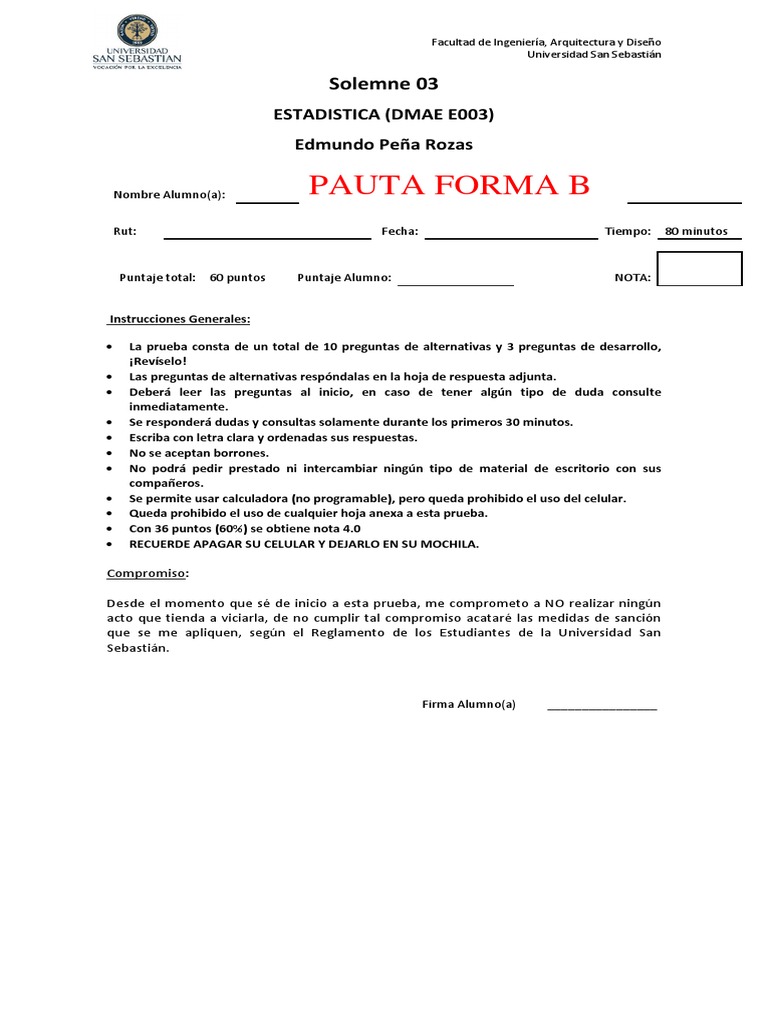 2023-10 E003 Solemne 03 Forma B PAUTA | PDF | Muestreo (Estadísticas) | Intervalo de confianza