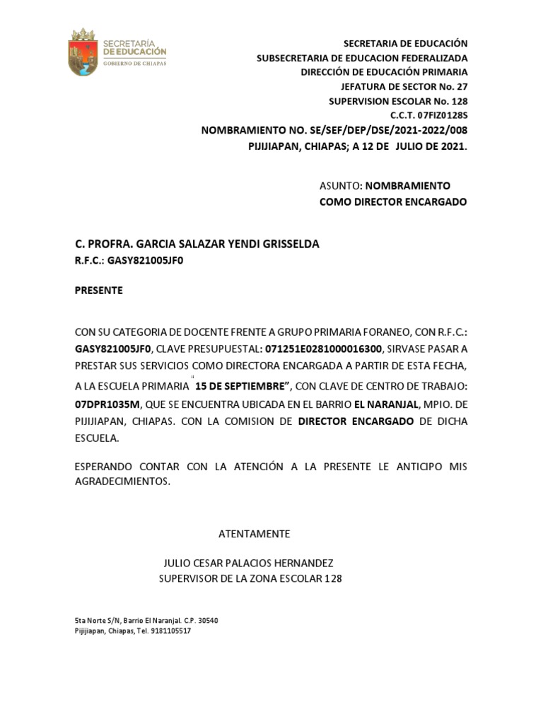 Nombramiento Director Encargado Yendi Co | PDF