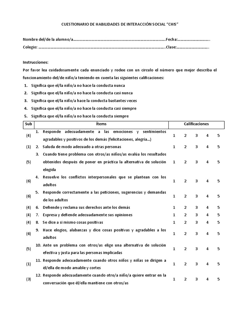 Cuestionario de Habilidades de Interacción Social | PDF