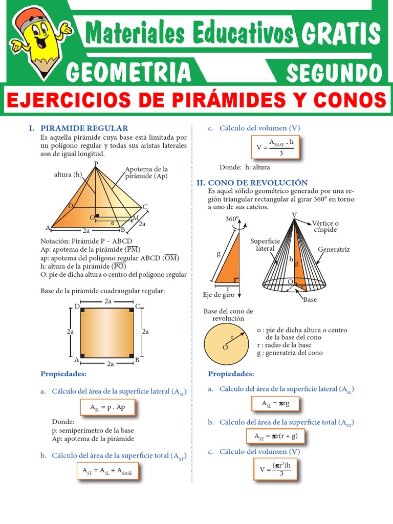 Ejercicios de Pirámides y Conos para Segundo Grado de Secundaria | PDF | Politopos | Objetos ...