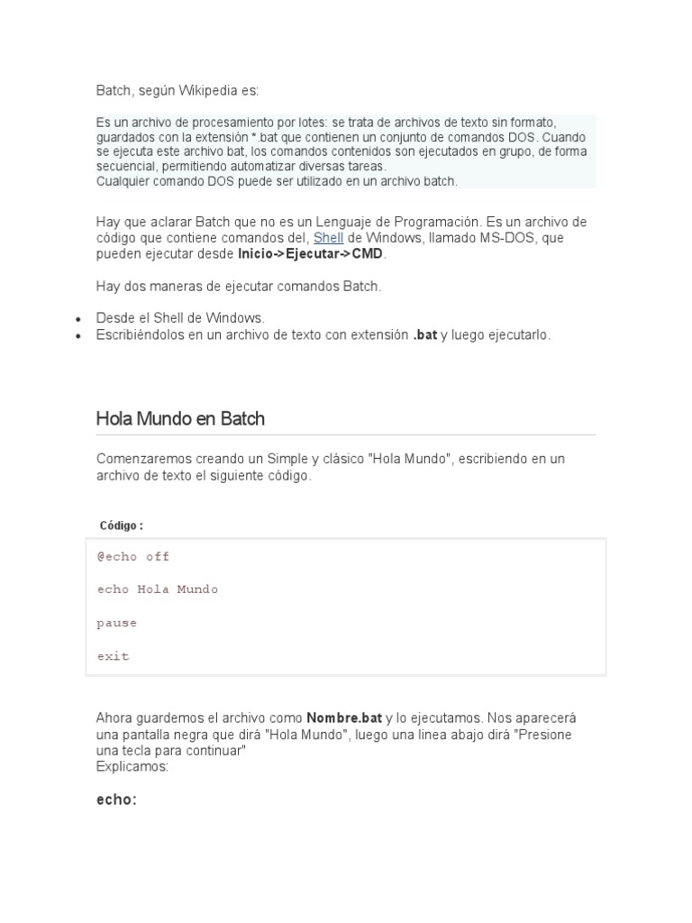 Introduccion Batch | PDF | Microsoft Windows | Informática