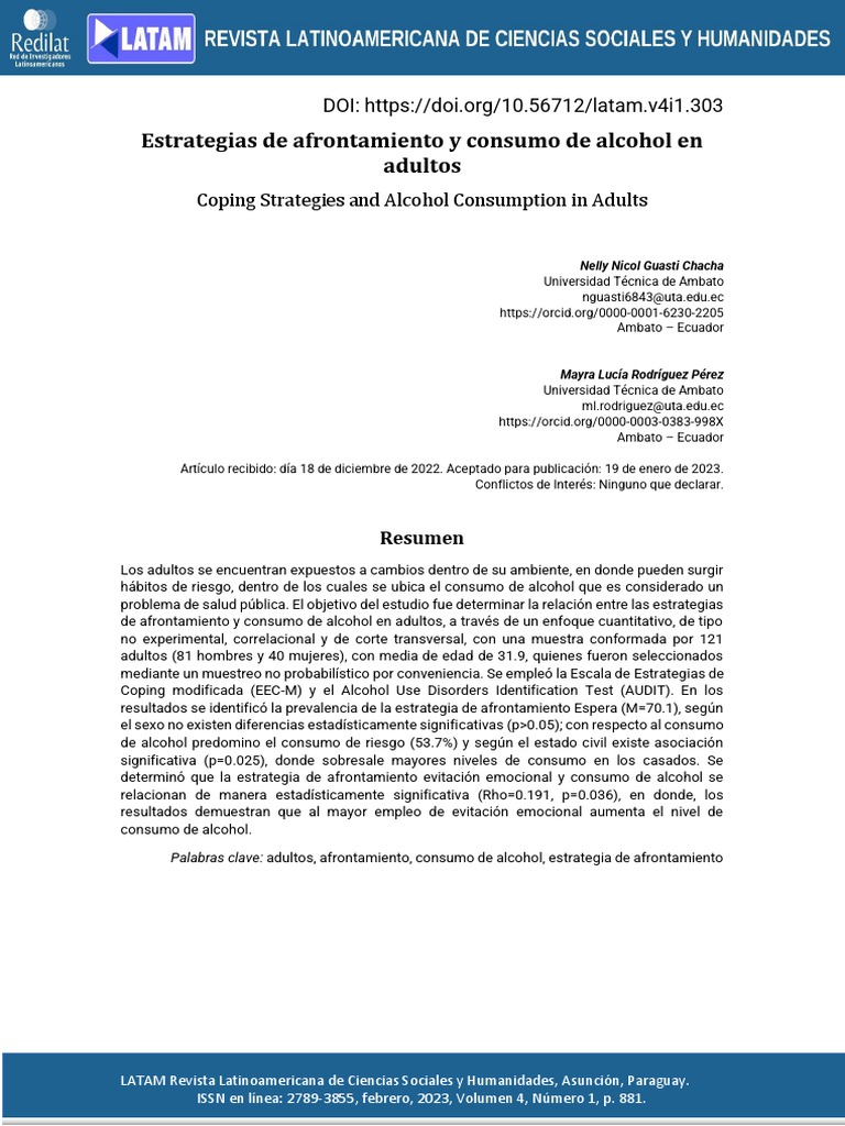 Estrategias de Afrontamiento y Consumo de Alcohol | PDF | Adultos | Las ...