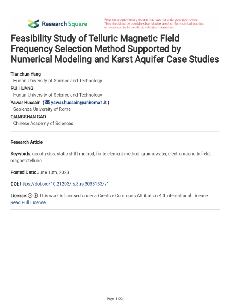 Feasibility Study of Telluric Magnetic Field Frequency Selection Method Supported by Numerical ...