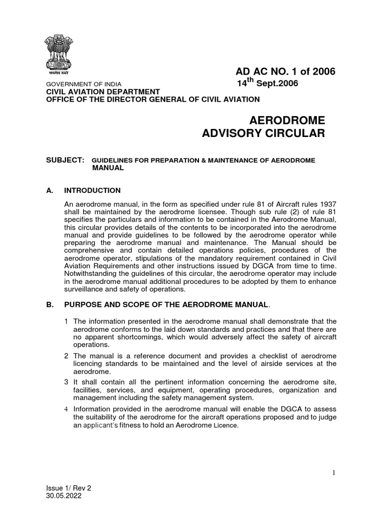 DGCA Guidelines for Aerodrome Manuals | PDF | Safety | Runway