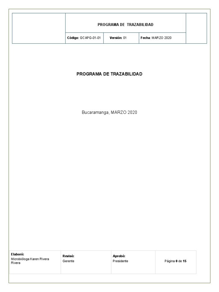GCAPG-01-01 Programa de Trazabilidad | PDF | Alimentos | Carne