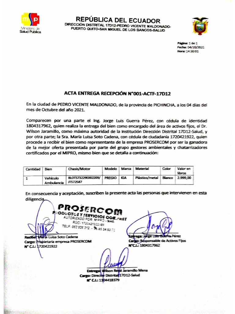 Acta de Entrega Recepción | PDF