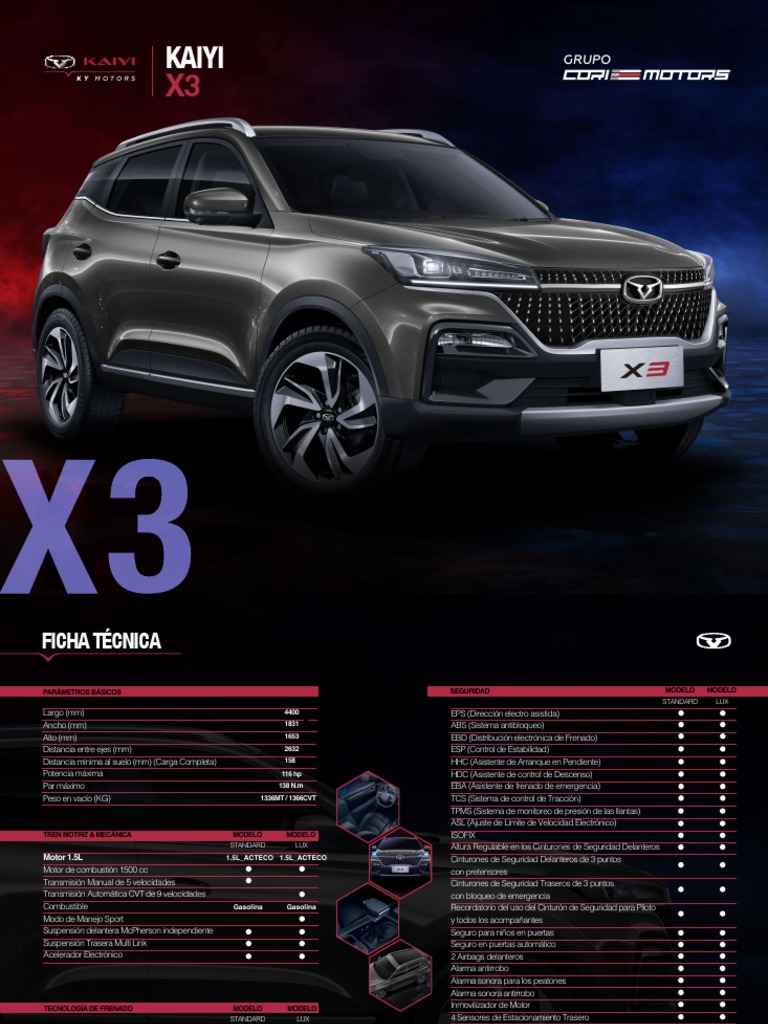 Ficha Tecnica de Kaiyi x3 | Descargar gratis PDF | Sistema de freno antibloqueo | Diodo emisor ...