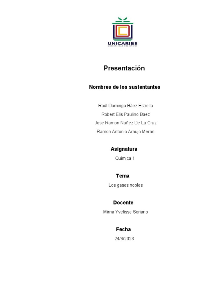 Trabajo Final - Quimica | PDF | Argón | Helio