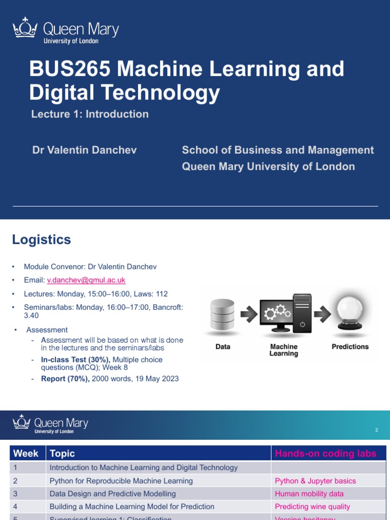 Week 1 Lecture Slides BUS265 2023 | PDF | Machine Learning | Data