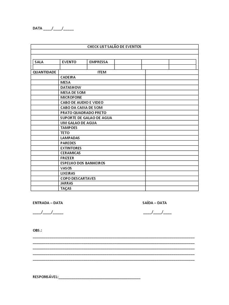 Check List Eventos - DE EVENTOS | PDF
