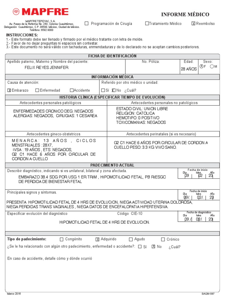 Informe Médico - Mapfre 2 | PDF | Medicina | Cuidado de la salud