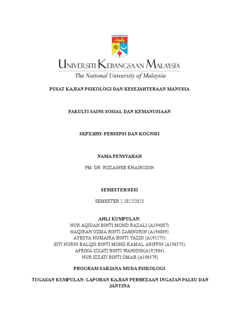 Persepsi Dan Kognisi - Laporan Short Term Memory | PDF