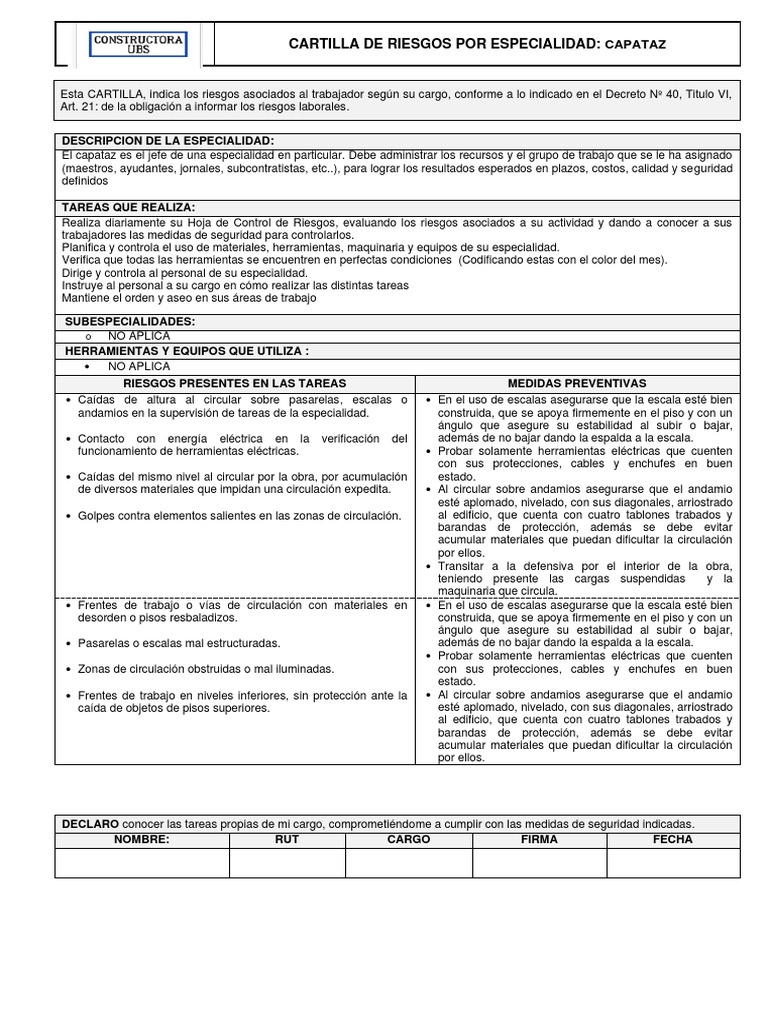 Riesgos y Seguridad para Capataces | PDF | Andamio