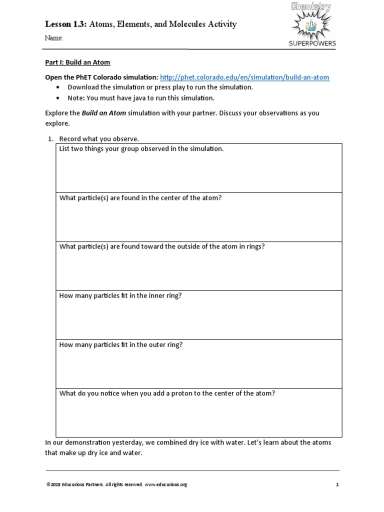 Build Atoms and Molecules Activity | PDF | Atoms | Proton
