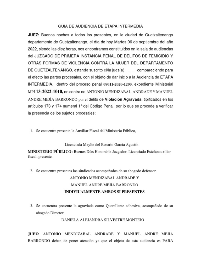 Audiencia Etapa Intermedia | PDF | Violación | Procedimiento Criminal