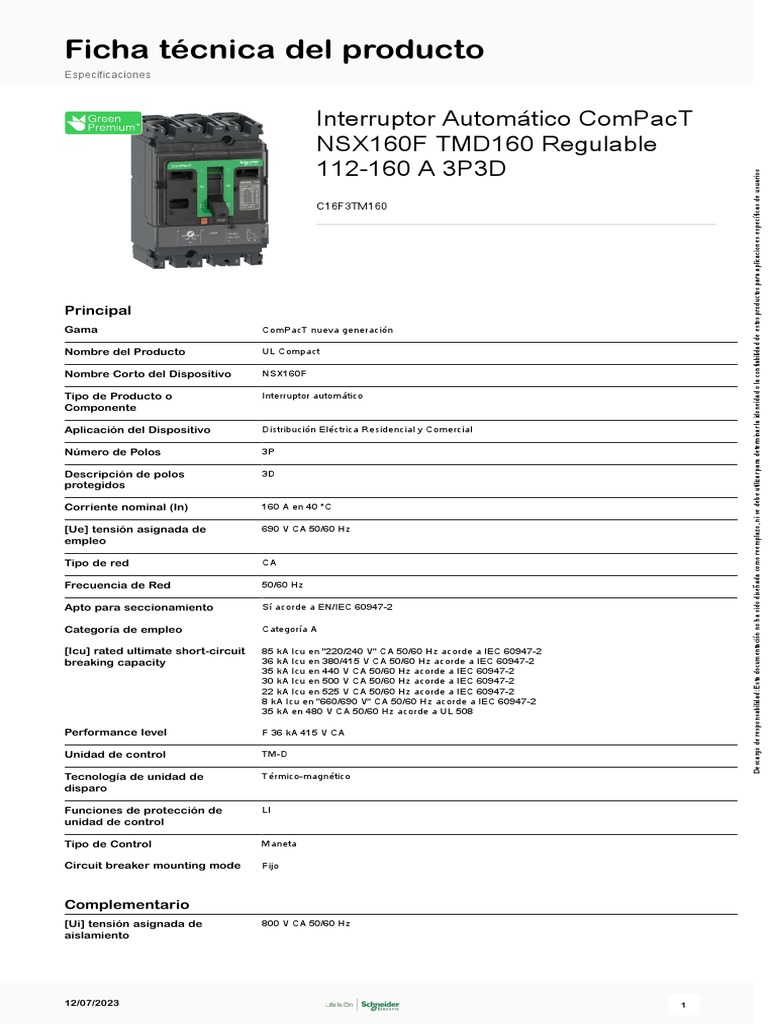 Nueva Generación ComPacT NSX - C16F3TM160 | PDF
