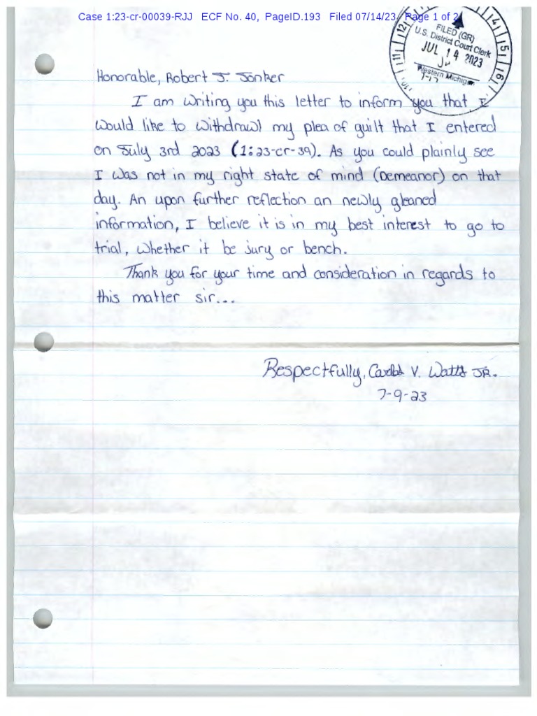 Carlos Watts Change of Plea Request | PDF