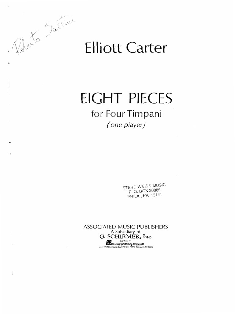 Elliott Carter - Eight Pieces For Four Timpani (1968) | PDF | Drum | Music Production