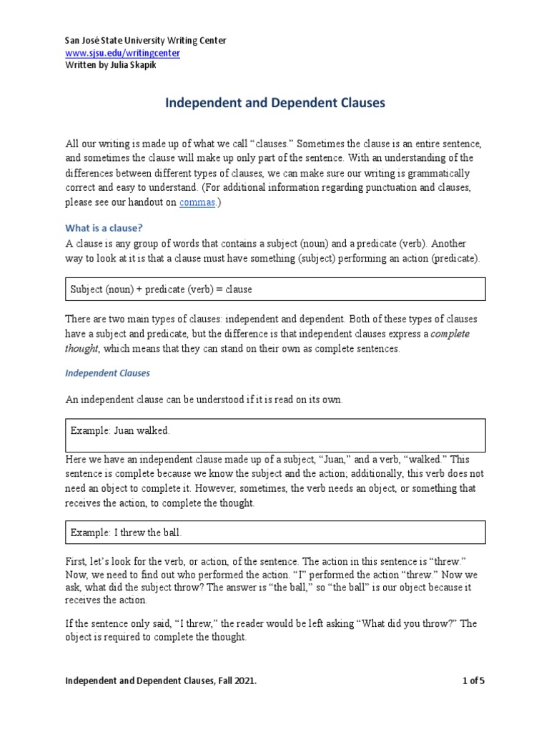 Independent and Dependent Clauses | PDF | Clause | Verb