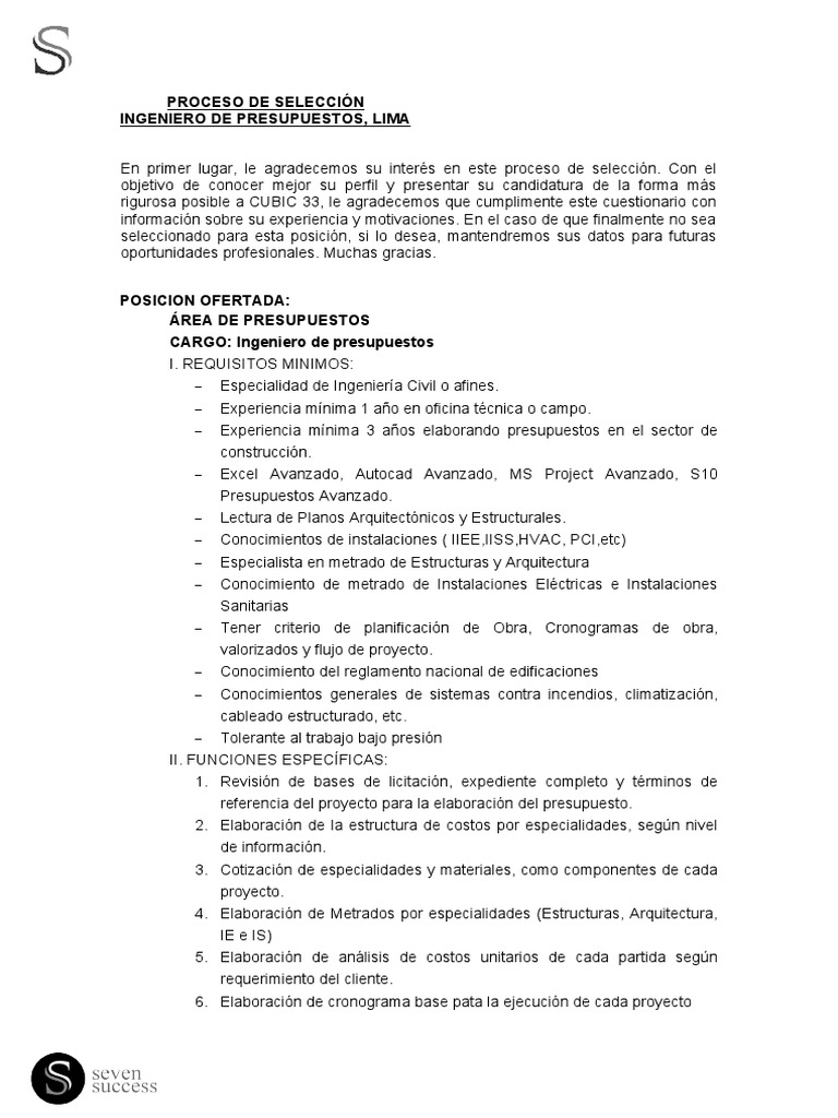 Cuestionario Ingeniero de Presupuestos - PERÚdocx | Descargar gratis PDF | Presupuesto ...
