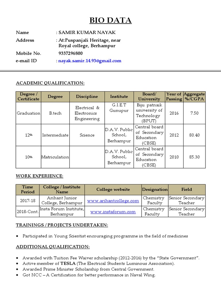 SAMIR Resume | PDF | Academic Degree | Educational Stages