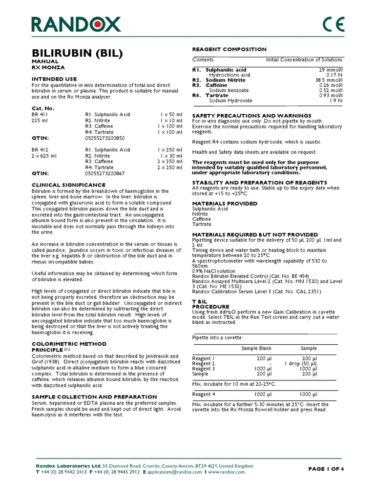 Randox ..... Bilirubin | PDF | Chemistry | Medical Specialties