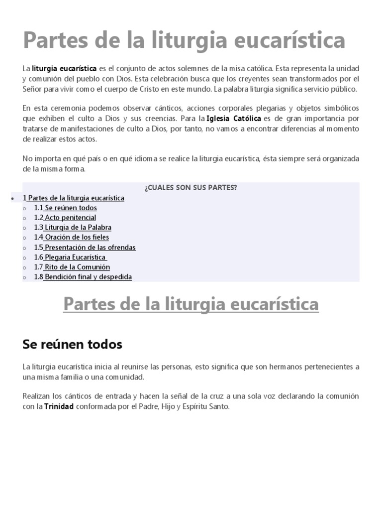 Partes de la Liturgia Eucarística | PDF | Misa (liturgia) | eucaristía