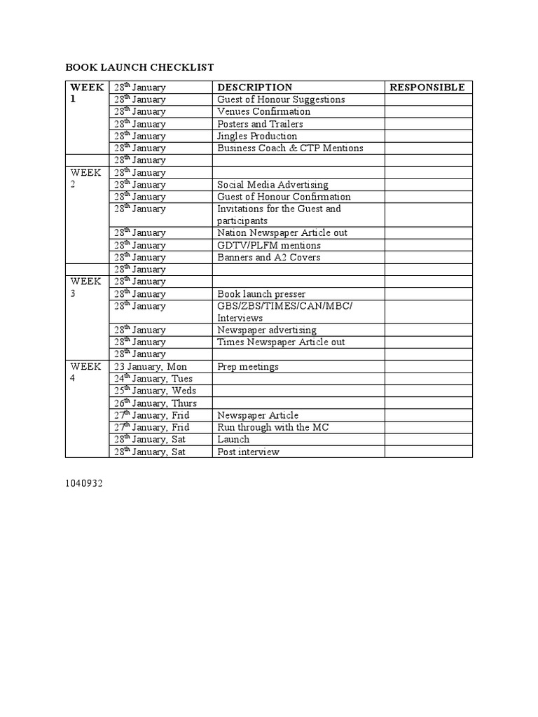 Book Launch Planning Checklist | PDF