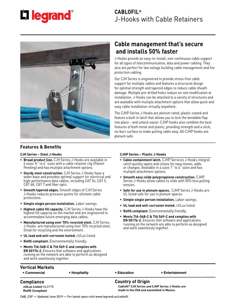 J-Hooks With Cable Retainers: Cable Management That's Secure and Installs 50% Faster | PDF ...