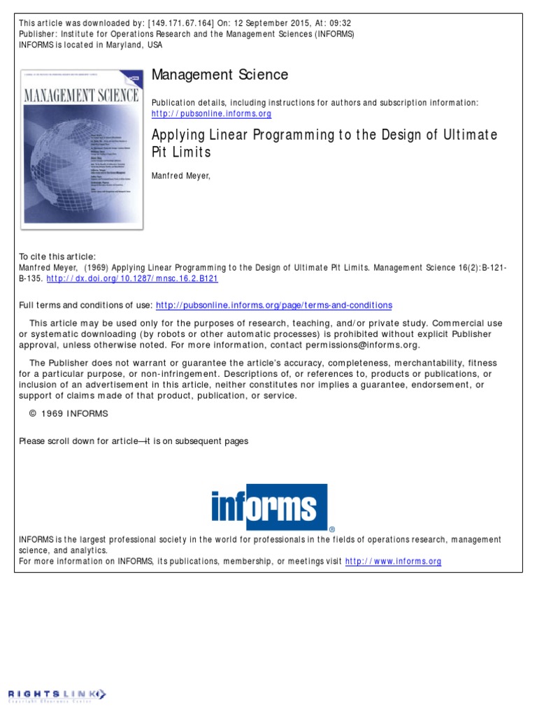 Applying Linear Programming To The Design of Ultimate Pit Limits - Meyer 2015 | PDF | Mining ...