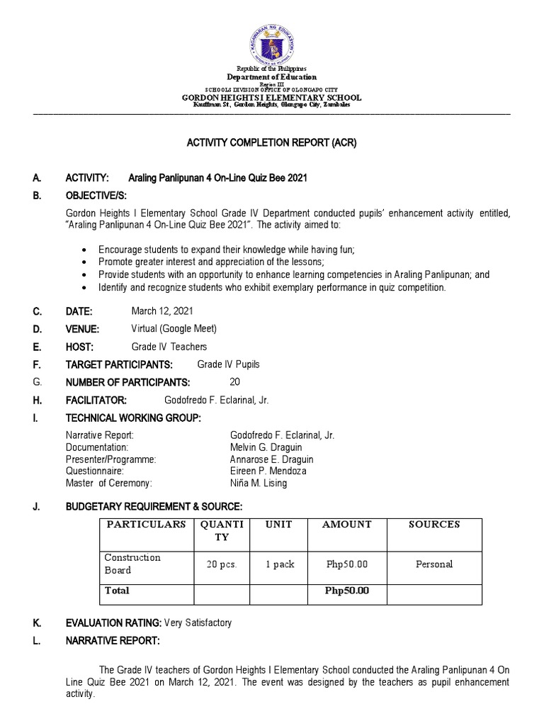 ACR - Quiz Bee - AP | PDF | Teachers | Behavior Modification