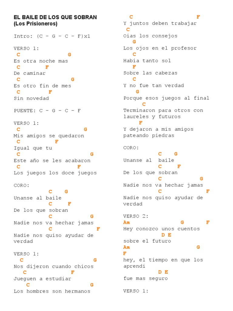 El Baile de los Que Sobran: Letra y Acordes | PDF