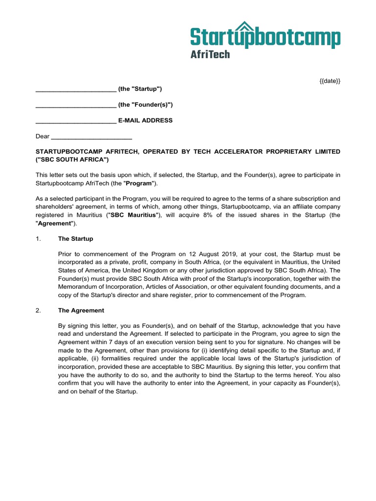 Startupbootcamp Cape Town Startup MOU | PDF | Mediation | Indemnity