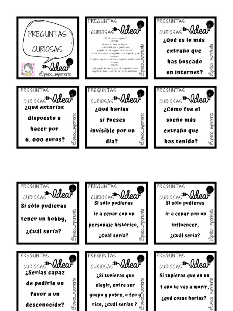 Tarjetas de Preguntas Curiosas | PDF