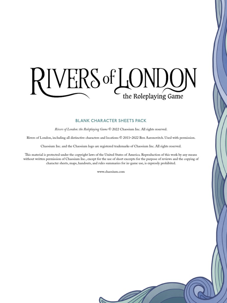 Rivers of London RPG - Blank Character Sheets | PDF