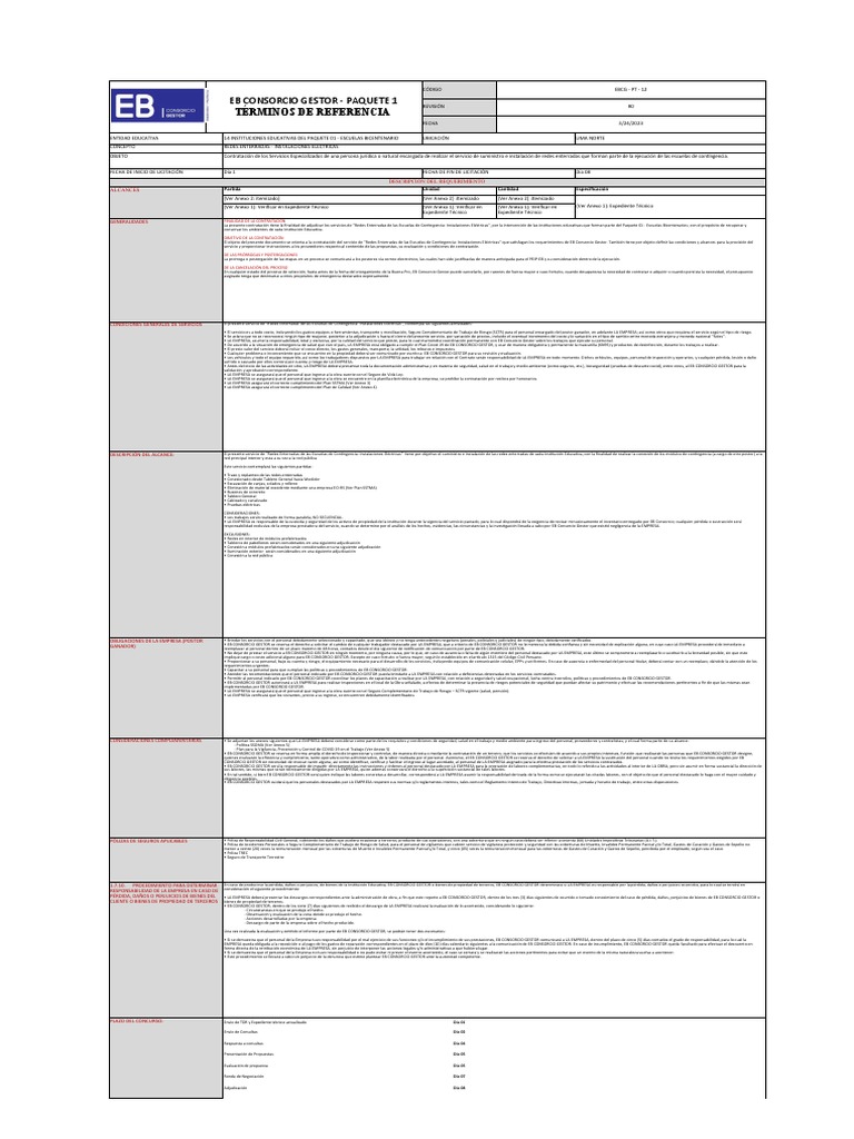 TDR - Redes Enterradas - IIEE | PDF | Póliza de seguros | Business