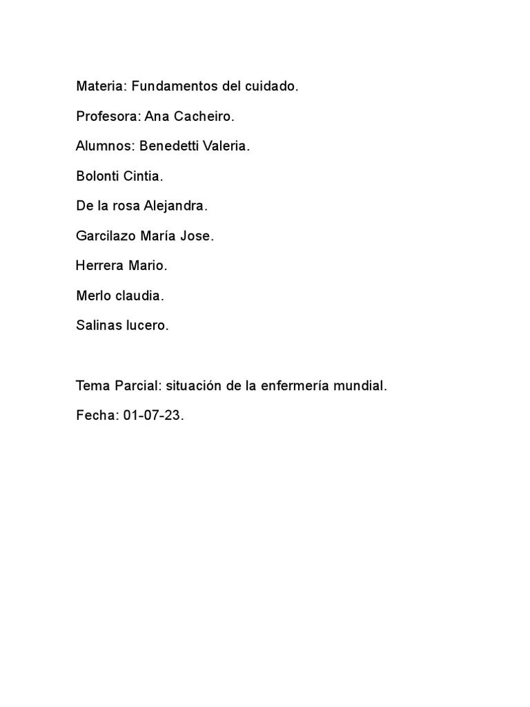Parcial Fundamentos 01-07 | PDF | Enfermería | Organización Mundial de la Salud