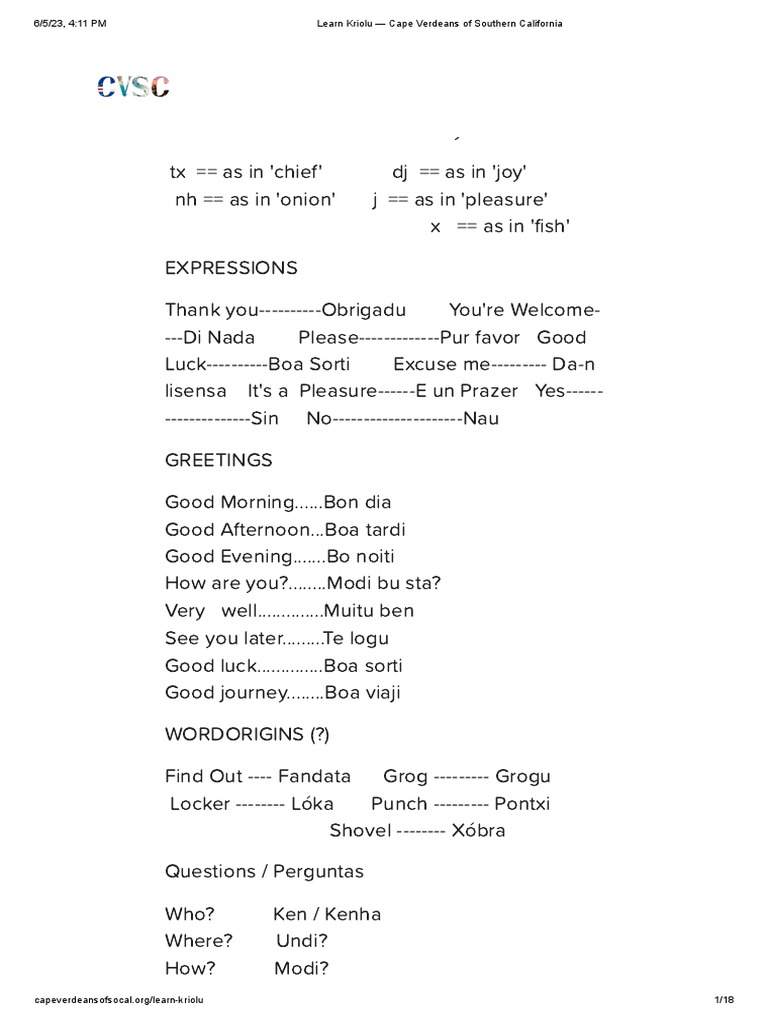 Learn Kriolu - Cape Verdeans of Southern California | PDF | Linguistics ...