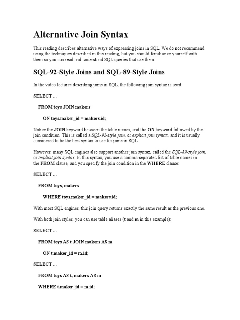 Alternative Join Syntax | PDF | Computer Programming | Computing