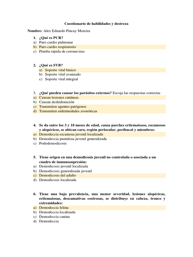 Cuestionario de Habilidades y Destreza | PDF