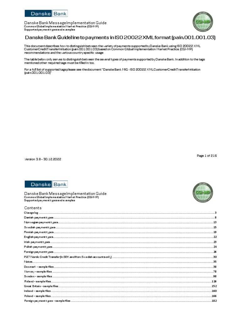 Pain.001.001.03 Examples | PDF | Cheque | Nordic Countries