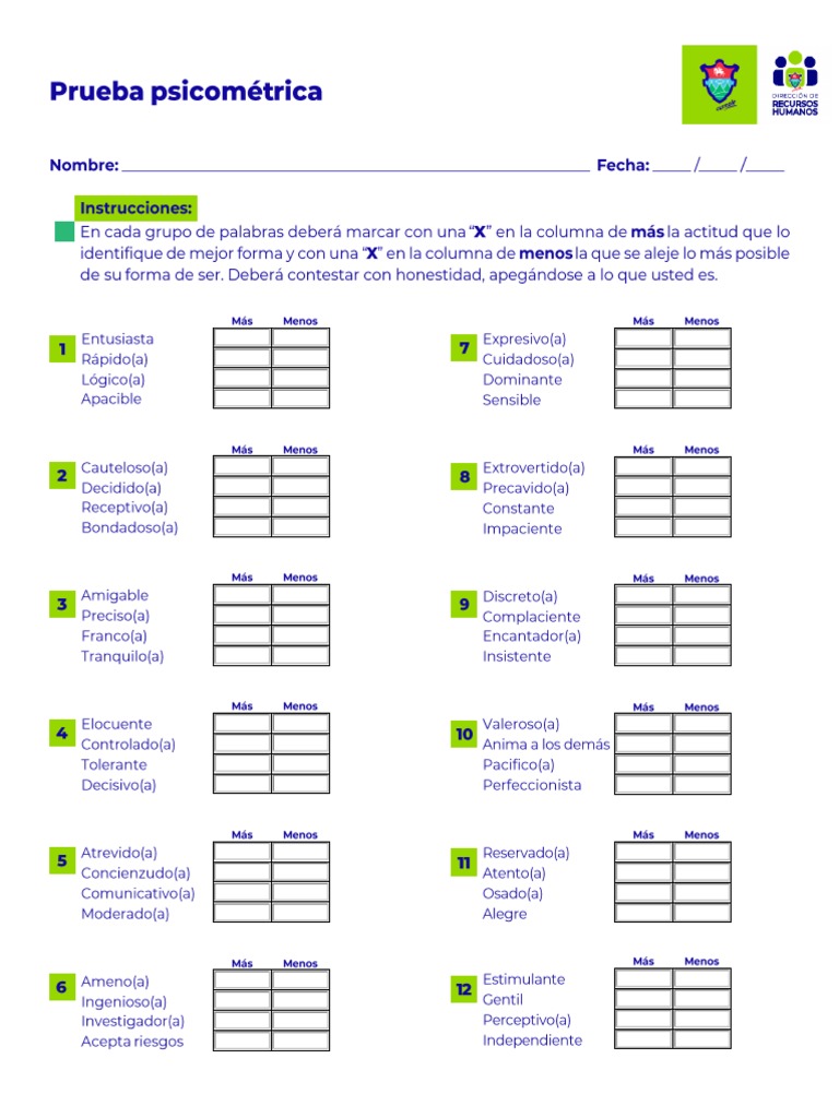 Prueba Psicométrica Formulario | PDF
