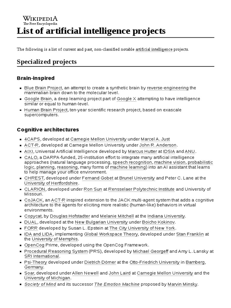 List of Artificial Intelligence Projects | PDF | Computing | Software ... List of Artificial Intelligence Projects | PDF | Computing | Software ...