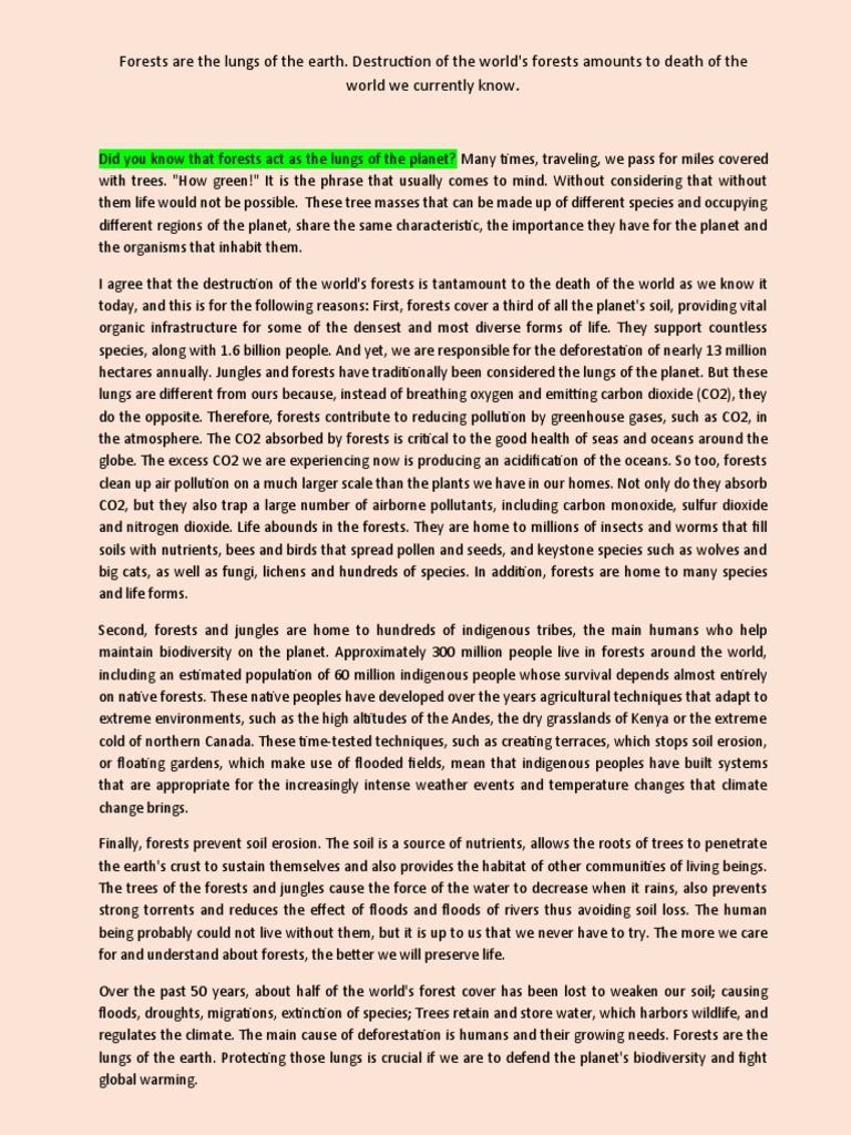 Forests Are The Lungs of The Earth | PDF | Soil | Carbon Dioxide