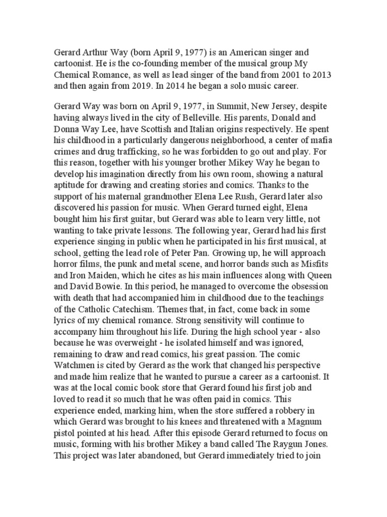 Gerard Arthur Way | PDF | My Chemical Romance